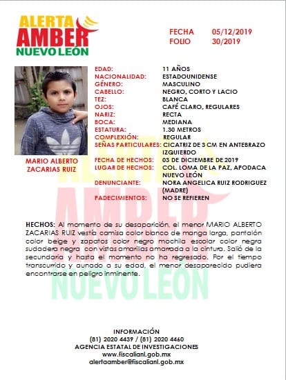 Desaparece en Apodaca un niño originario de EU; activan Alerta Amber ...
