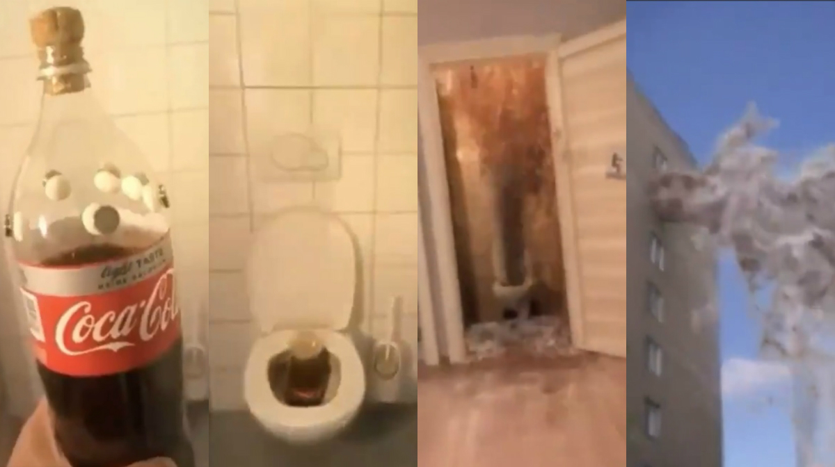 VIDEO: El experimento de GASEOSA con MENTA termina mal y 'destroza ...