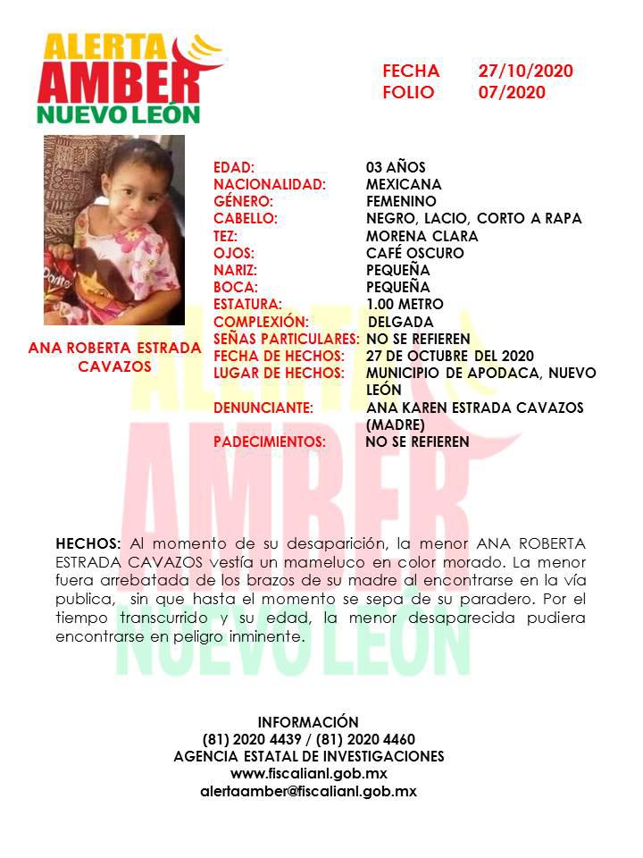 Activan Alerta Amber por niña arrebatada de los brazos de su madre en ...