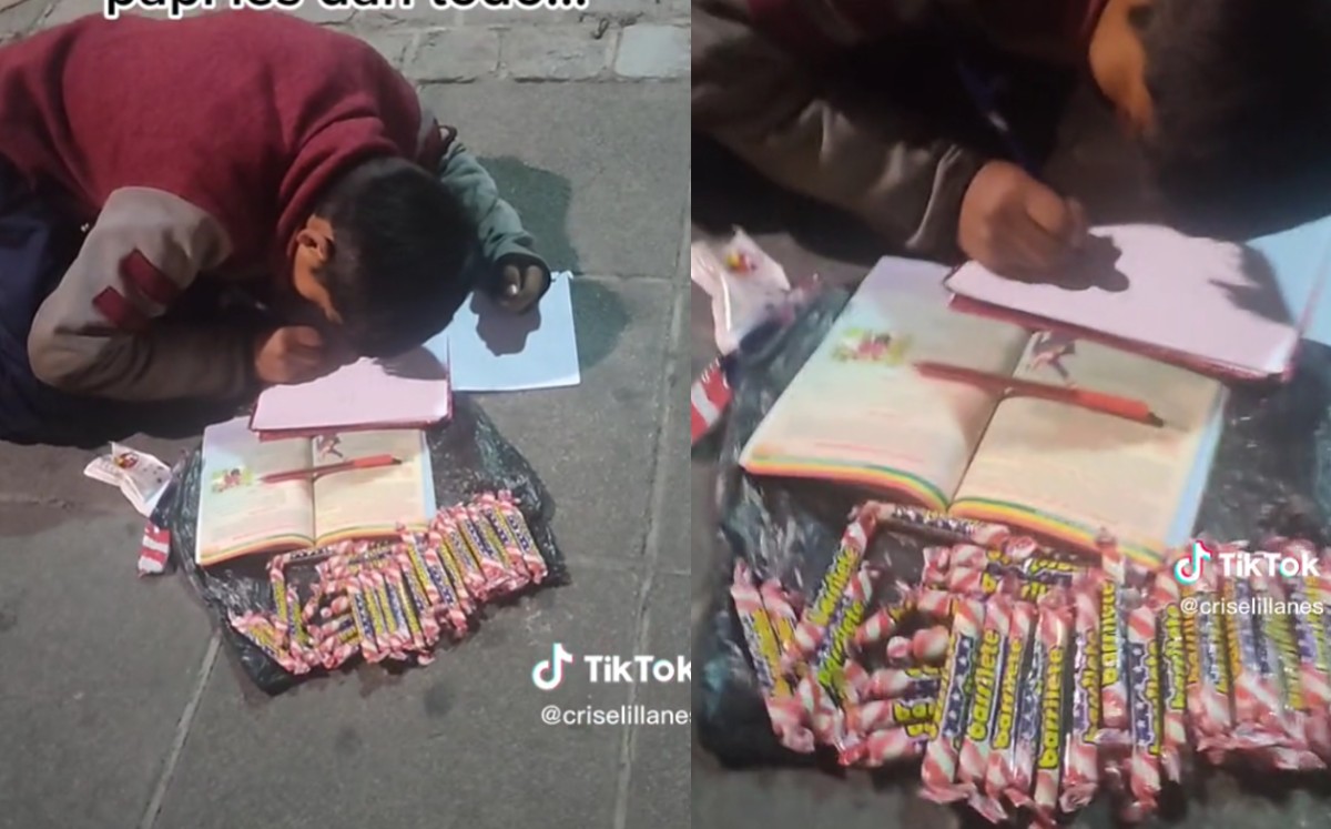 TikTok. Niño es captado haciendo su tarea mientras vendía dulces ...