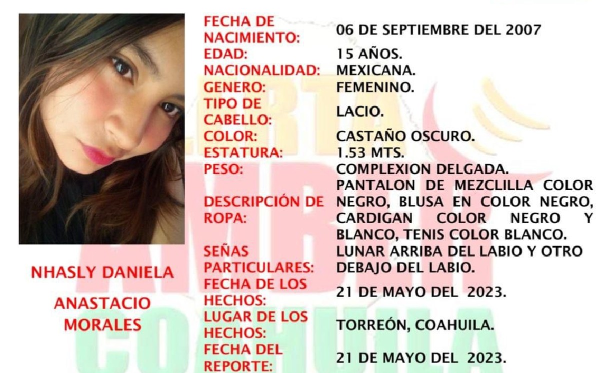 Emiten alerta Amber para localizar a Nhasly Anastacio Morales ...