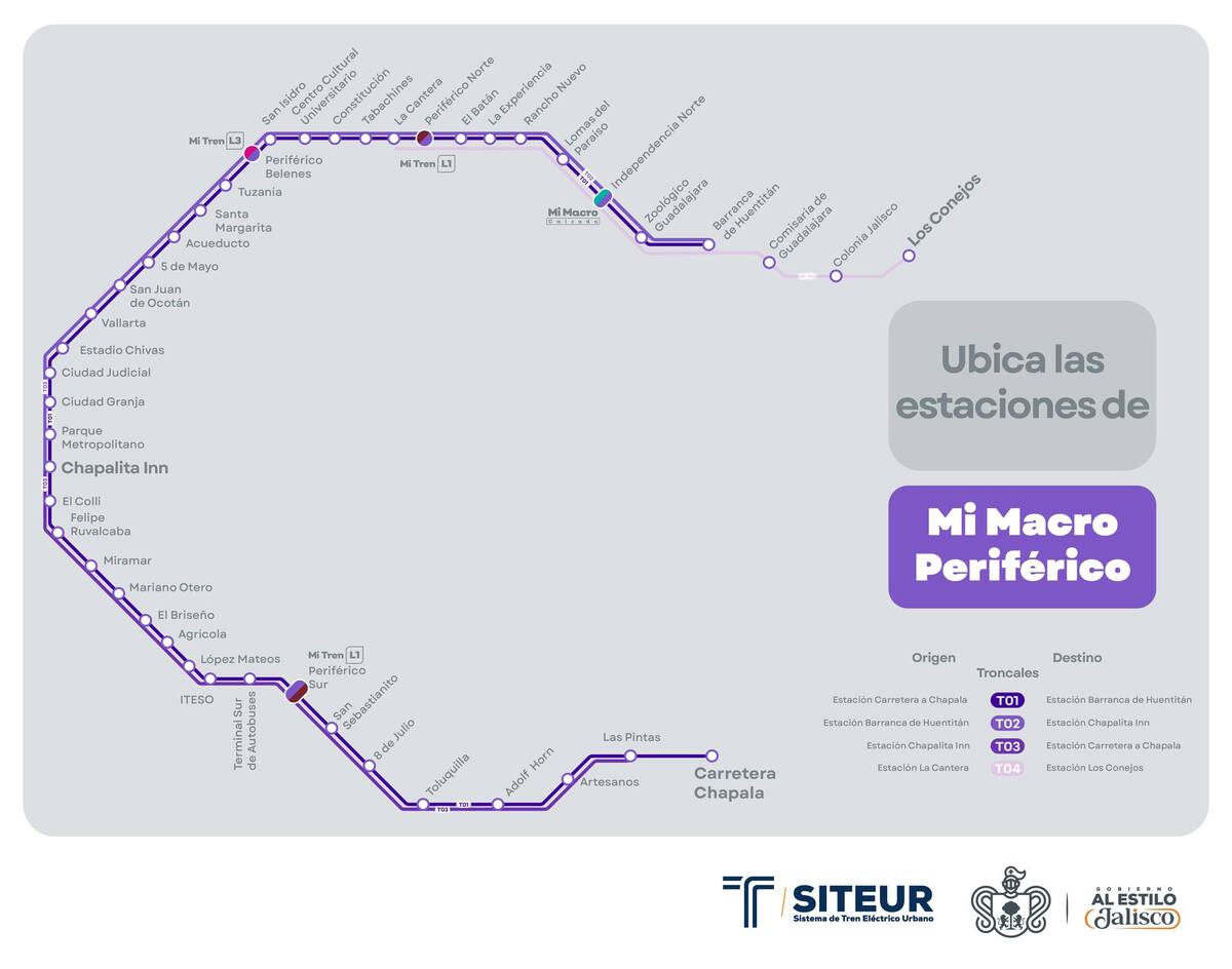 Ruta Mi Macro Periférico, Guadalajara;transbordos y estaciones | mapa ...